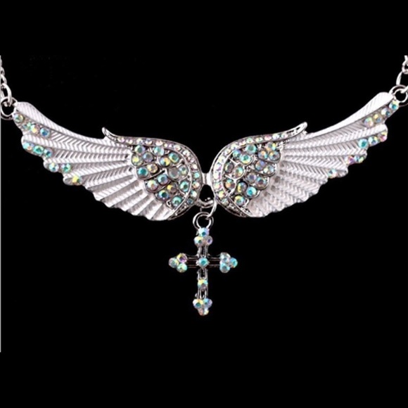 Jewelry | Crystal Angel Wings Cross Pendant Necklace | Poshmark